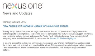 Google Nexus One เปิดให้อัพเดท Android 2.2 ได้แล้วผ่าน OTA(over the air ...